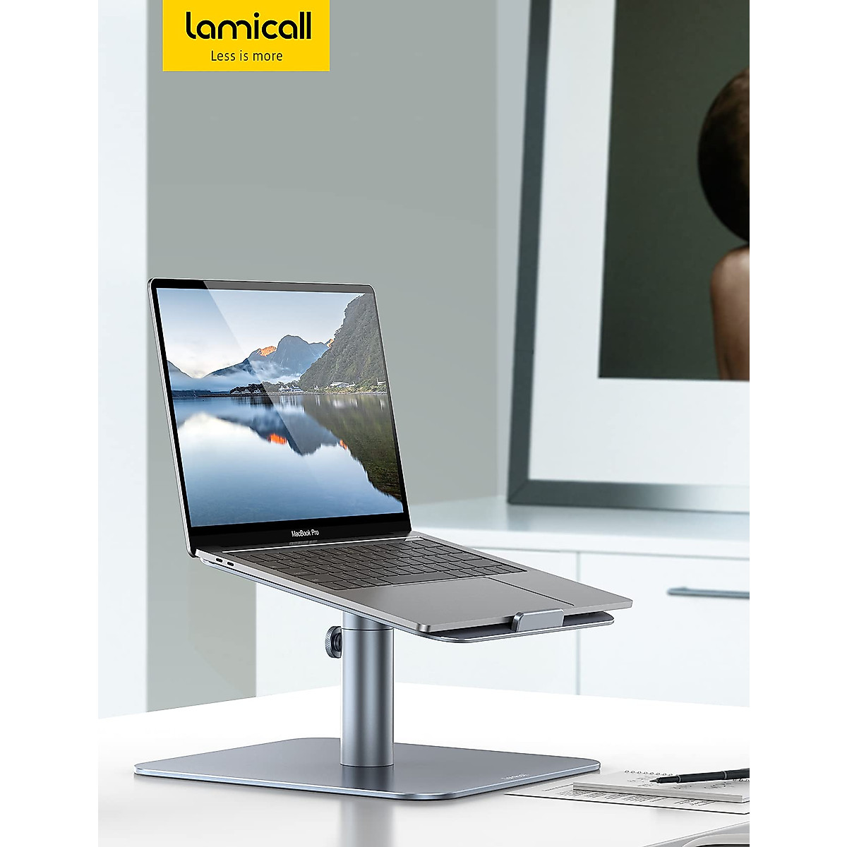 Lamicall Laptop Stand, Swivel Computer Holder Multi-Angle Height Adjustable, Ergonomic 360 Rotating Notebook Desk Riser, Compatible with 10-17" Laptop, Such as MacBook Air Pro, Dell XPS, HP, Gray