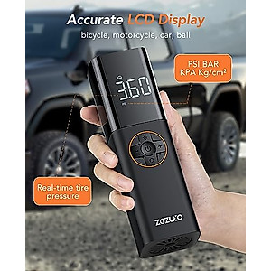 ZGZUXO Tire Inflator Portable Air Compressor,DC 12V Small Pump for Car Tires,150PSI Electric with Digital Pressure Gauge,LED Light Motorcycle Bike Ball,Bike Pump,Black-orange (CZK-3640)