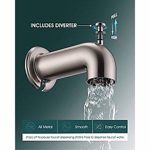 LOCALAND Slip-On Extra Long Tub Spout with Diverter, 1/2 Inch Slip Fit Connection,Brushed Nickel