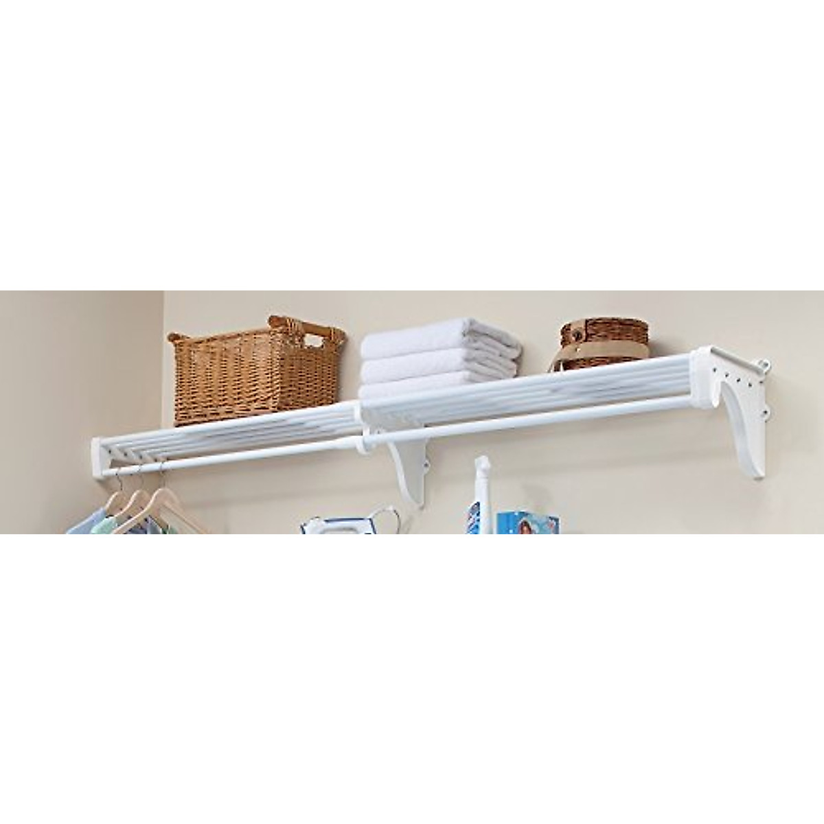 EZ Shelf DIY Expandable Closet Shelf and Rod - 41.5” - 74” -White- Mounts to 1 Sidewall and Backwall