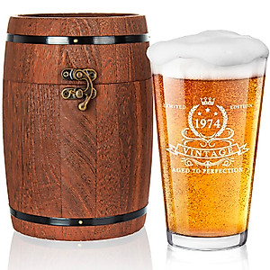 LIGHTEN LIFE 50th Birthday Gifts for Men 16oz,1974 Beer Glass in Barrel Box,50th Birthday Beer Glass,50th Birthday Gift Ideas,1974 Pint Glass for 50 Years Old Dad,Husband,50th Beer Glass