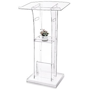 Geetery Acrylic Clear Podium Stand Church Podium Pulpit with Storage Shelf Classroom Pulpits for Conference Lectern for Church Speeches Weddings Professional Presentation Debate (White,43 Tall)