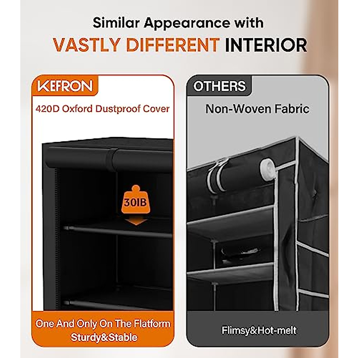 kefron Narrow Shoe Rack Organizer with Oxford Dustproof Cover, 0.13㎡ 10 Tiers 20-22 Pairs Tall Shoe Storage Rack for Closet Enteryway Vertical Shoe Organizer Shell