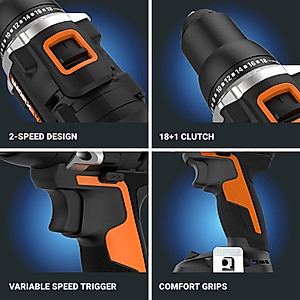 Worx Nitro 20V 1/2" Cordless Brushless Drill Driver 535 in-lbs. Torque and Heavy-Duty 1/2" Chuck, Drill Set with Storage Bag, Cordless Drill Power Share Compatible WX102L – Battery & Charger Included