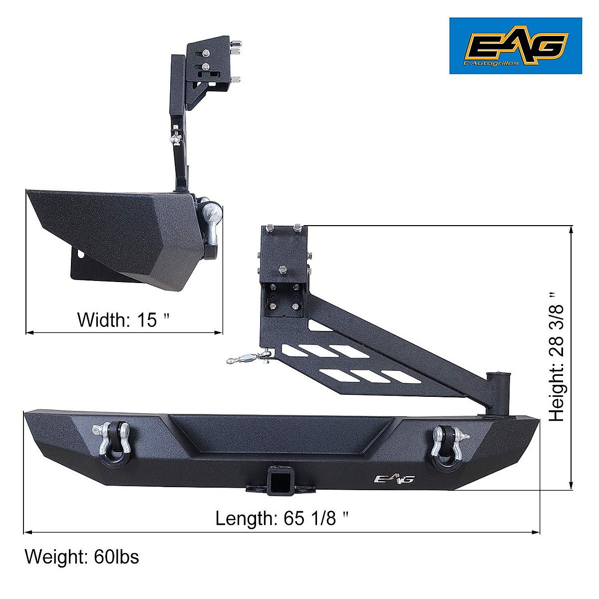 EAG Rear Bumper with Tire Carrier Linkage 2" Hitch Receiver Offroad Fit for 2007-2018 Wrangler JK