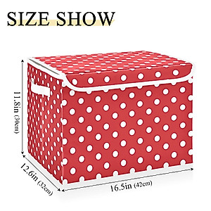 Kigai Storage Basket Red and White Polka Dot Storage Boxes with Lids and Handle, Large Storage Cube Bin Collapsible for Shelves Closet Bedroom Living Room, 16.5x12.6x11.8 In