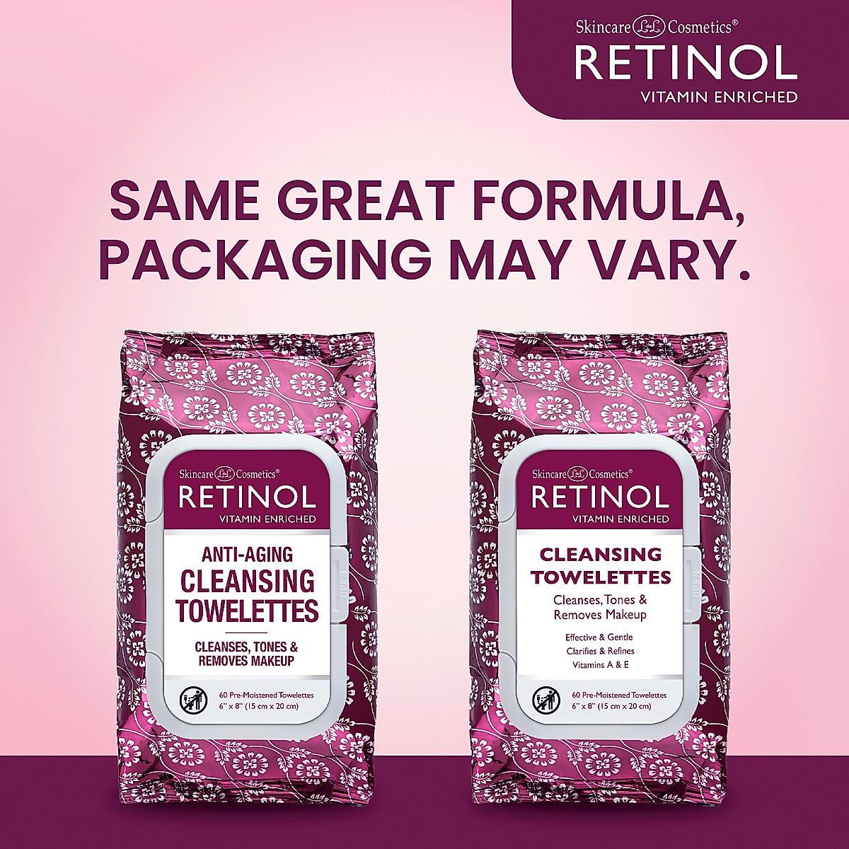 Retinol Anti-Aging Cleansing Towelettes – All-in-One Cleanser, Toner & Makeup Remover in a Convenient Pre-Moistened Wipe – On-The-Go Exfoliating, Toning & Hydrating Leaves Skin Clean, Fresh & Refined