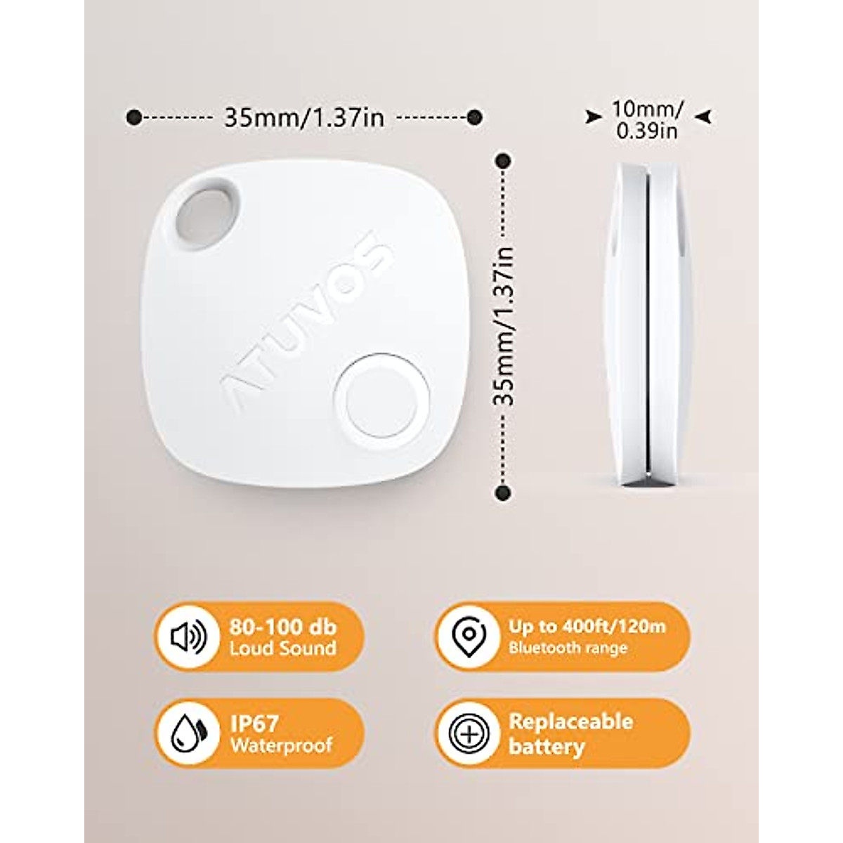 ATUVOS Luggage Tracker, Key Finder, Smart Bluetooth Tracker Pairs with Apple Find My (iOS Only), Item Locator for Bags, Wallets, Keys, Waterproof IP67, Anti-Lost 4 Pack