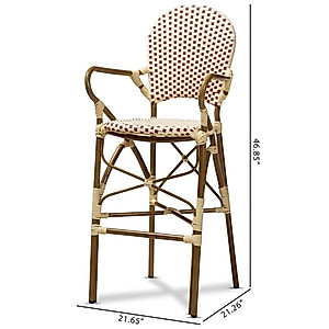 Baxton Studio Marguerite Classic French Indoor and Outdoor Beige and Red Bamboo Style Stackable Bistro Bar Stool