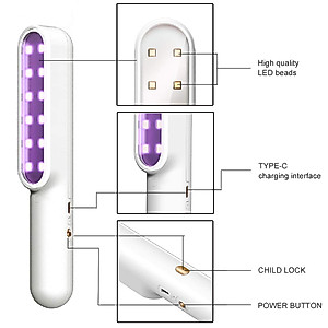 VANELC UV Light Sanitizer Wand, Portable UVC Travel Wand Ultraviolet Disinfection lamp Without Chemicals for Hotel Household Wardrobe Toilet Car Pet Area