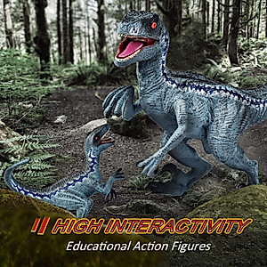 JR PARK 2Pcs Dinosaur Toys, 15.5″ Large Velociraptor Blue Dinosaur Action Figure, Realistic Dinosaurs Toys Gifts for Boys Girls, Birthday Gifts Christmas Decor