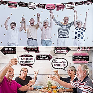 Retirement Party Decorations Happy Retirement Banner Hanging Decorations Retirement Theme Yard Sign Pink Retirement Decorations for Women, 10 Pieces Hanging Cards Decorating Kit