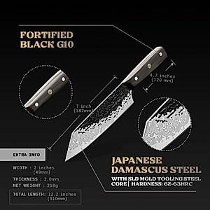 The Cooking Guild - Bunka Knife 7-inch Crafted from 67 layers Japanese Damascus Steel - Razor Sharp and Perfectly Balanced for Precision Cutting - Includes Protective ONYX Sheath