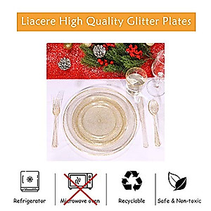 Liacere 100Pieces Gold Plastic Plates-Disposable Gold Glitter Appetizer Plates-7.5inch Premium Plastic Salad/Dessert Plates for Wedding &Parties