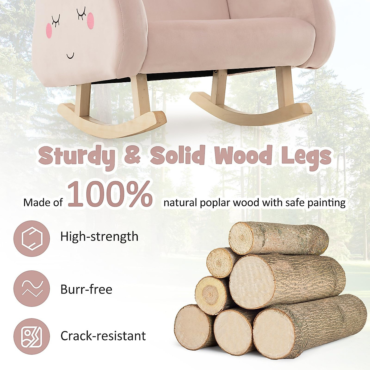 Costzon Kids Sofa, Rocking Chair with Solid Wood Frames, Velvet Fabric, Anti-Tipping Design for Kids Room, Nursery, Preschool, Birthday Gift for Boys Girls, Toddler Furniture Armchair (Light Pink)