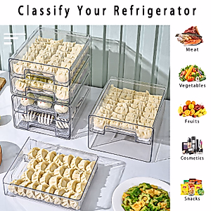 MANO Stackable Refrigerator Drawers Pull Out Bins Double Layer Fridge Organizer Refrigerator Organizer Box Clear Plastic Food Storage Containers Set Produce Saver for Pantry, Freezer, Kitchen Cabinet