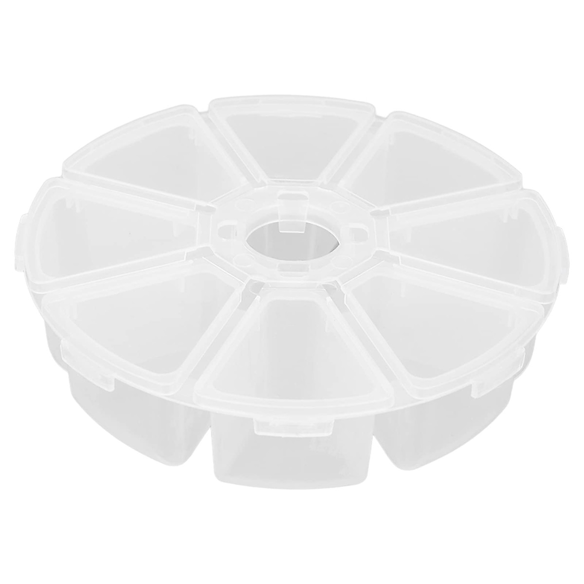 8 Grids Round Clear Plastic Box, Divider Storage Container for Beads Jewelry DIY Crafts Nail Art Items