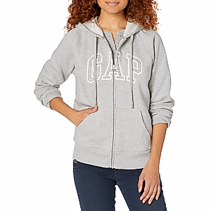 GAP womens Logo Hoodie Zip Sweatshirt, Light Heather Grey B08, Medium US