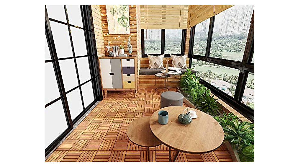 Interbuild Acacia Hardwood Patio Tiles - Easy Installation for Indoor ...