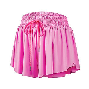 Clothes for Teen Girls Flowy Shorts Gym Yoga Athletic Workout Running Active Track Wear Womens Sweat Spandex Cute Skort Skirt Trendy Aesthetic Clothes Summer Stuff(Xs,Hot Pink)