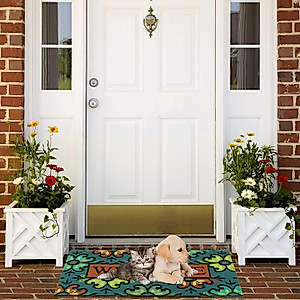 CHICHIC Door Mat Welcome Mat 18x 30 Inch Front Door Mat Outdoors for Home Entrance Outside Entry Way Doormat, Heavy Duty Non Slip Rubber Back Low Profile, Flower Welcome