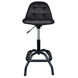 Performance Tool W85031 Pneumatic High Back Adjustable Swivel Bar Stool with Back Support for Home, Bar, and Shop, Black, 26-32 inches High