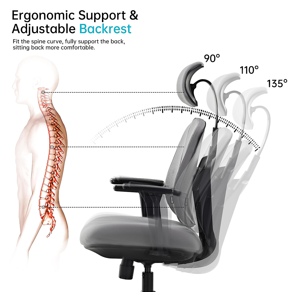 EUREKA ERGONOMIC Ergonomic Office Chair with Back Support, Home Office Desk Chairs Dual Backrests Office Chair, Executive Office Chair Adjustable Arms, Best Office Chair for Lower Back Pain, Beige