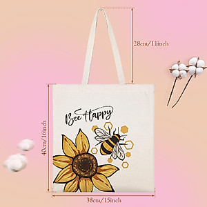 Louise Maelys Canvas Tote Bag for Women Cute sunflower bee Aesthetic cotton Shopping Women gift Reusable Grocery Bags