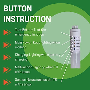 E2 Lighting LED Emergency T8 Tube, 2FT-9W, with Integrated Battery Backup (4000K)