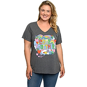 Beatles Plus Size Womens T-Shirt V-Neck Come Together Vintage Print (Charcoal, 4X)
