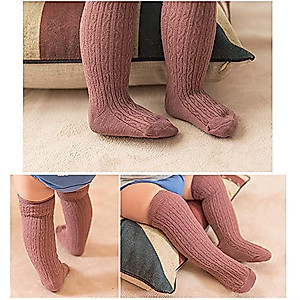 Nuziku Toddler Knee High Socks - 6 Pairs Little Girls Cable Knit Cotton Stockings (Assorted 6-pack, 1-2T)