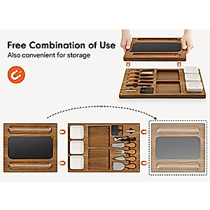 Easoger Acacia Cheese Board and Knife Set - 28" × 11" Extra Large Charcuterie Board Set, Magnetic 3 in 1 Cheese Tray Platter with Rich Accessories, Gift for House Warming, Anniversary, Christmas