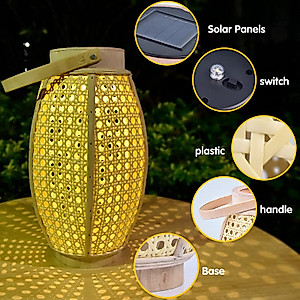 Solar Lanterns Outdoor Hanging - Outable Solar Rattan Woven Lantern Lamp with Handle for Hanging, Auto ON/Off Table Lantern Garden Patio Yard Home Decoration with Warm LED Light