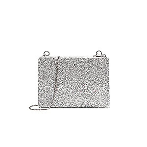 LAM GALLERY Sparkling Silver Evening Clutch Handbag Bling Small Crossbody Chain Bag Glitter Shoulder Tote Bag for Womens - Chain Style