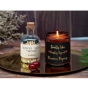 Fufandi Funny Divorce Gifts for Women - Unique Divorce Candle Gift - Breaking Up Gifts for Best Friends, Sister, Coworkers, Her, BFF, Female Friends - Lavender Scented Candles with Keychain