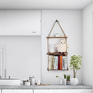 Rope Floating Shelves for Wall Hanging Shelf ,Rustic Wood Storage Shelves ,Wall Decorations for Bedroom, Kitchen, Office, Living Room, Bathroom (3tiers)