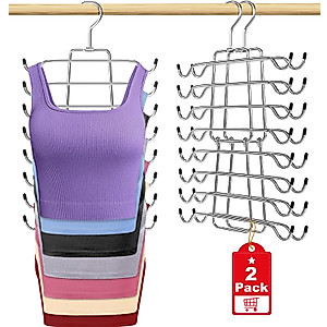 2Pcs Tank Top Hangers Space Saving Hanger Organizer Bra Hangers for Closet Organizer 360° Rotating Metal Closet Organizers and Storage Lingerie Hangers for Cami Bras Belts Swimsuits Lingeries Silver