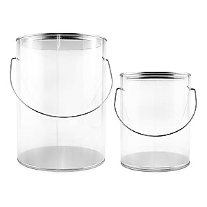 Cornucopia Clear Plastic Paint Cans (Gallon and Quart Combo Pack, Set of 2); Arts & Crafts Paint Buckets for Decorative & Party Use; NOT Intended for Liquids or Heavy Objects