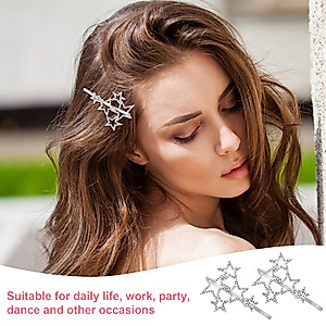 OIIKI Hollow Star Hair Clips Pins 4pcs, Silver Rhinestone Star Hair Barrettes, Elegant Metal Hair Clips Hairpin, Exquisite Hollow Geometric Hair Pins for Women Girls Hair Styling Accessories Party