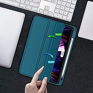 ZryXal New iPad Pro 11 Inch Case 2022(4th Gen)/2021(3rd Gen)/2020(2nd Gen) with Pencil Holder,Smart iPad Case [Support Touch ID and Auto Wake/Sleep] with Auto 2nd Gen Pencil Charging (Teal)