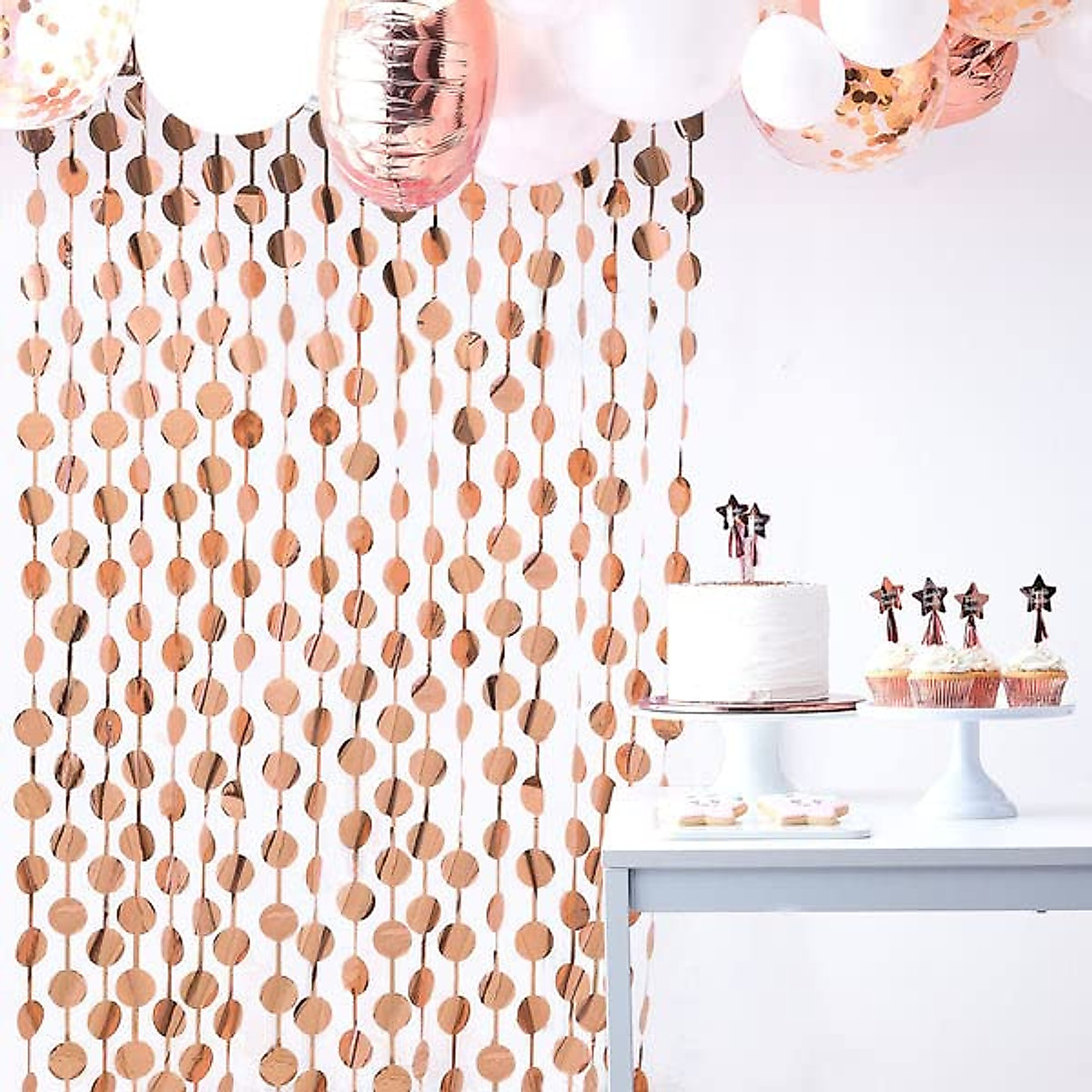 Tableclothsfactory Blush/Rose Gold Round Chain Foil Fringe Door Window Curtain Party Backdrop, Metallic Gold Tinsel Streamer Party Decor - 3ftx6.5ft