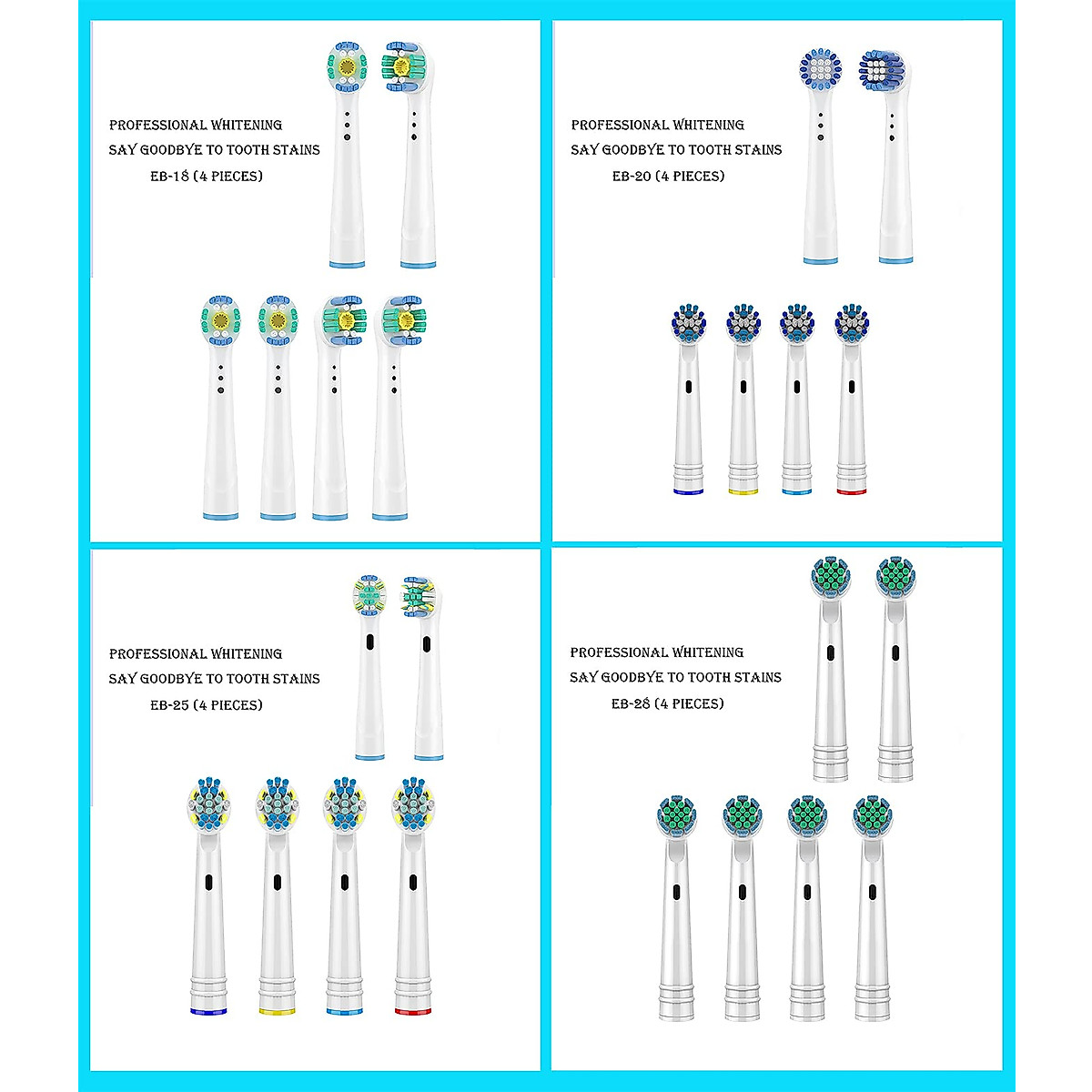 KS-QON BENG 16Pcs Toothbrush Replacement Heads , Electric Replacement Brush Heads Professional Sensitive Gum Care Replacement Brush Heads,Includes 4 Precision,4 Floss,4 Senstive,4 White Clean