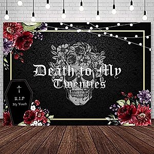 SENDY 7x5ft Death to My Twenties Backdrop RIP to My 20s Birthday Photography Background Burgundy Rose Gothic Skull Tombstone Thirties Birthday Party Decorations Banner Photo Studio Props