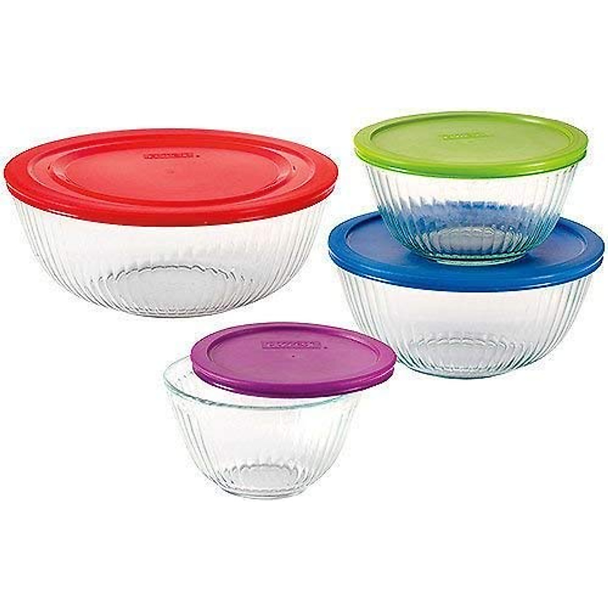 Pyrex 8-piece 100 Years Glass Mixing Bowl Set (Limited Edition) - Assorted Colors Lids