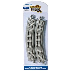 Bachmann Trains - Snap Fit E-Z Track Nickel Silver Track with Concrete Ties ON Gray Roadbed - 18” Radius Curved Track (4/Card) - HO Scale, Prototypical Colors,44701