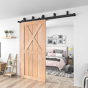 WINSOON Top Mount Double Bypass Barn Door Hardware 6.6 FT Track Double Door Kit, Overlapping, One-Piece Rail, Heavy Duty, Slide Smoothly Quietly, Easy Install, Fit Up to Two 39.6” Wide Door Panel