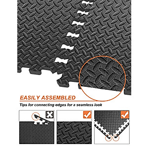 innhom Gym Flooring Gym Mats Exercise Mat for Floor Workout Mat Foam Floor Tiles for Home Gym Equipment Garage, 24 Pieces Black