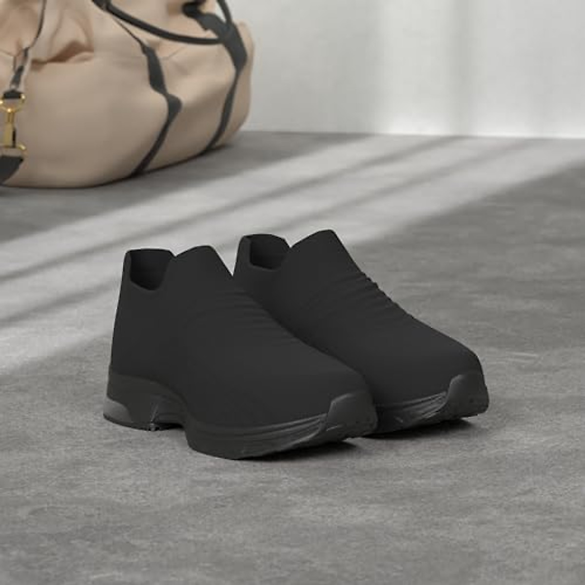 vibdiv Women Sneakers Fashion Walking Shoes Slip-on Air Cushion Lightweight Breathable Comfortable, Full Black 8