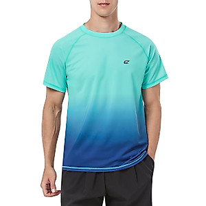 EZRUN Men's Swim Shirts Rash Guard Short Sleeve UPF 50+ UV Sun Protection SPF Shirt Quick Dry Swimming Fishing Water Beach T Shirts(Green Gradient,XL)