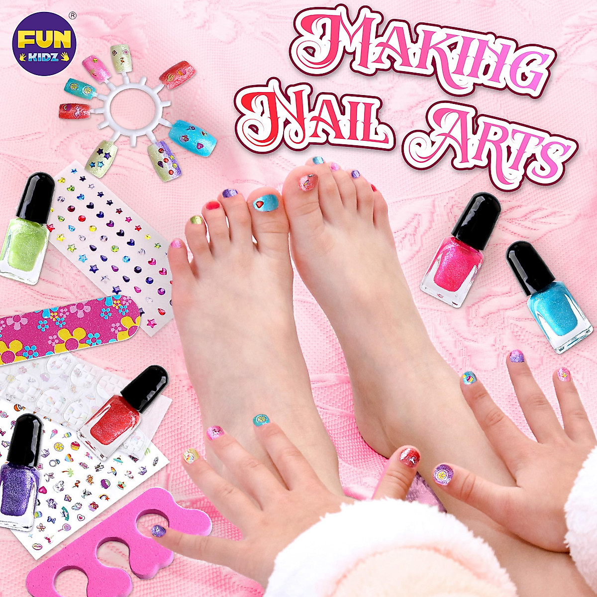 60Pcs Kid Makeup Kit for Girls 6-12, FunKidz Three Layers Folding Make Up Box Toy Set Child Beauty Cosmetic Kits for Little Girls Party Gifts